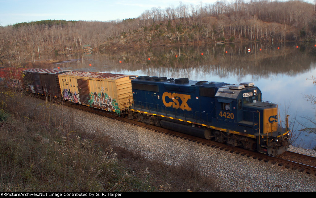 CSXT 4420 returns to Lynchburg with boxcars from the G-P paper mill in Big Island, VA.